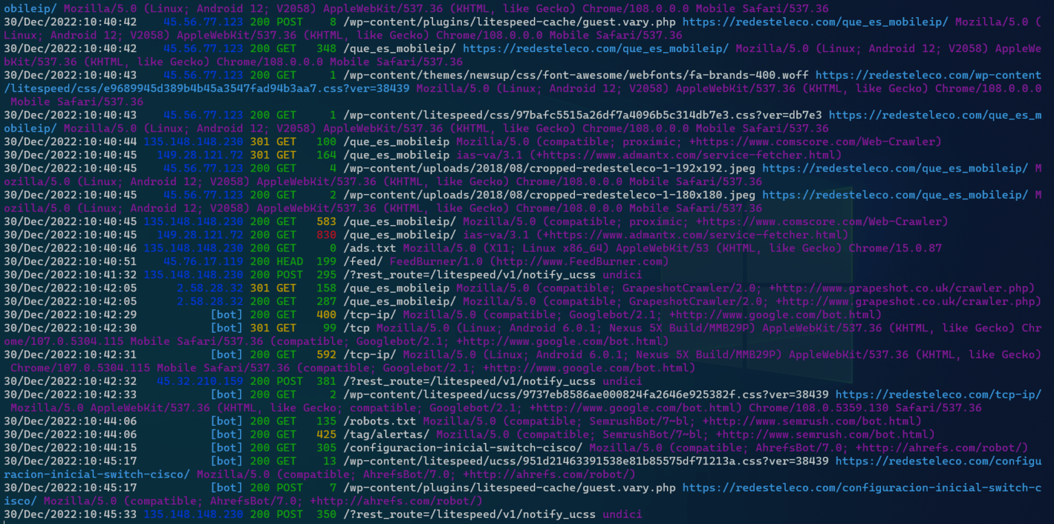 Logs de Apache en color | RedesTeleco